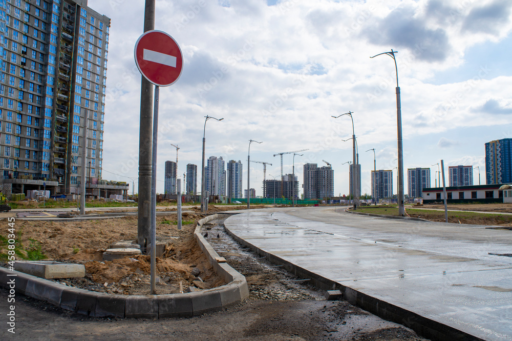 Construction of a new urban area and new buildings. New quarter. 20 ...