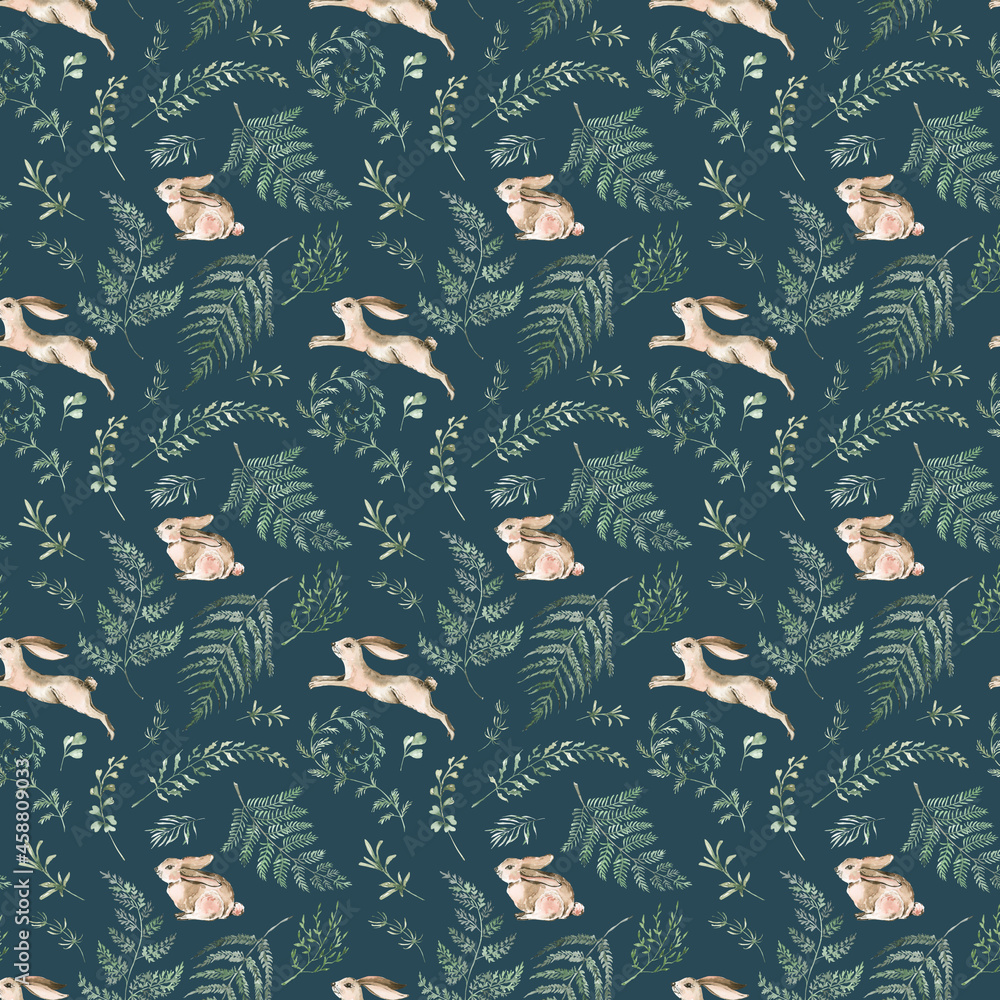 Woodland seamless pattern for fabric, Watercolor forest animals ...