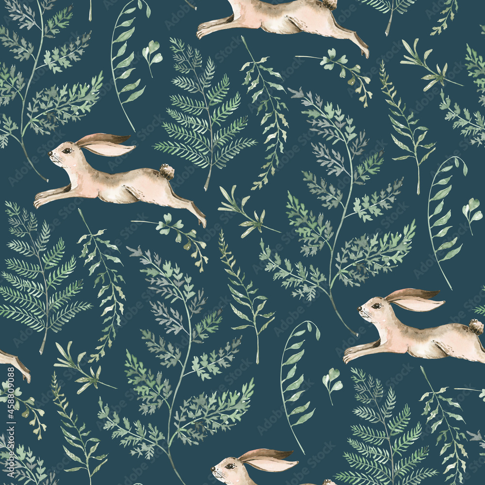 Woodland seamless pattern for fabric, Watercolor forest animals ...