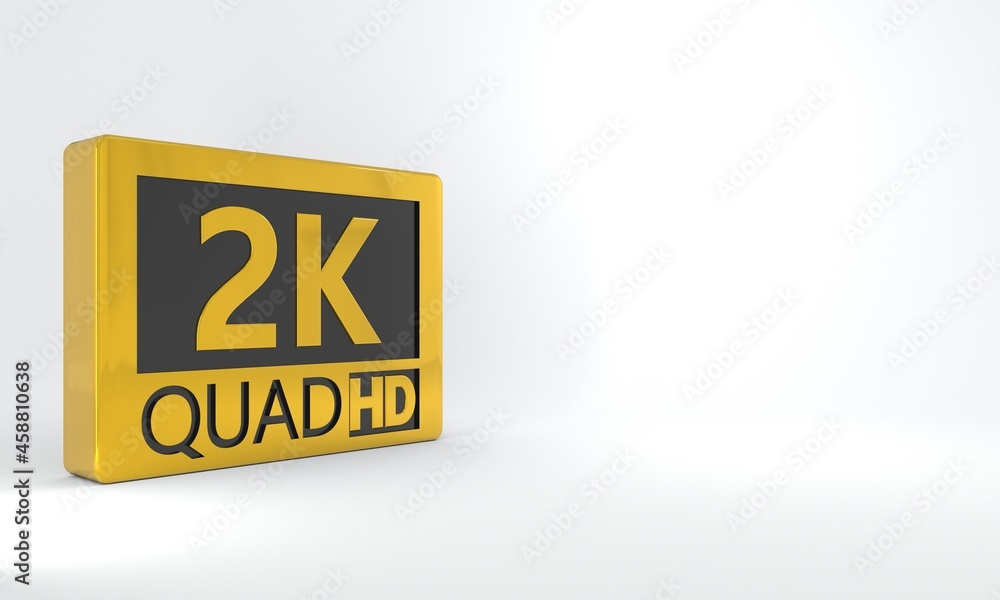 2k QUAD HD black and gold sign. Isometric tag, label, button or icon on ...