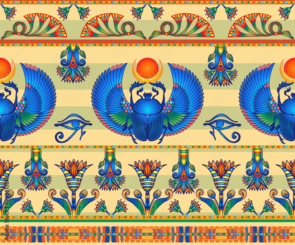 Ancient Egypt. Vintage seamless pattern with Egyptian symbols. Retro ...