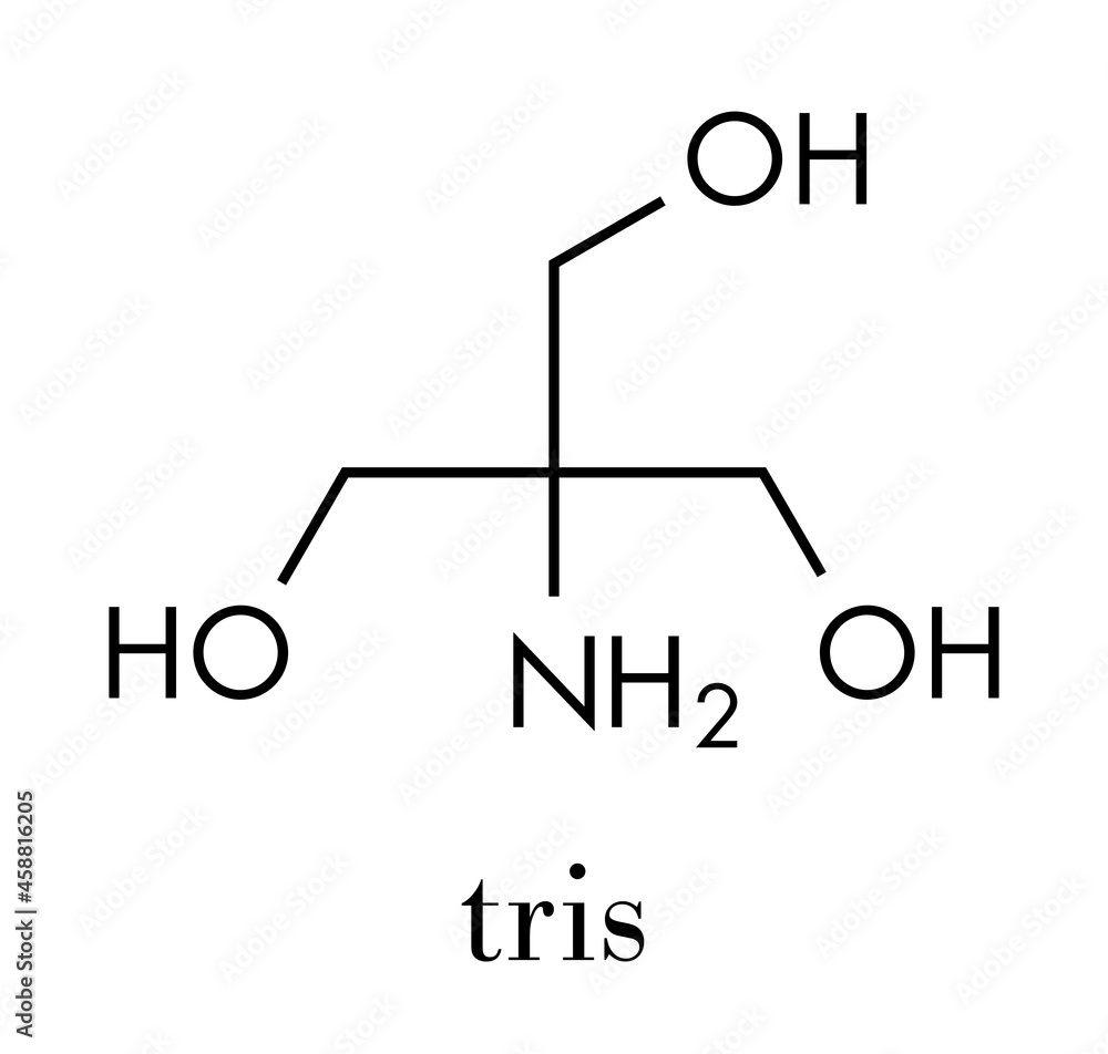 Tris buffering agent molecule. Also known as tromethamine. Skeletal ...