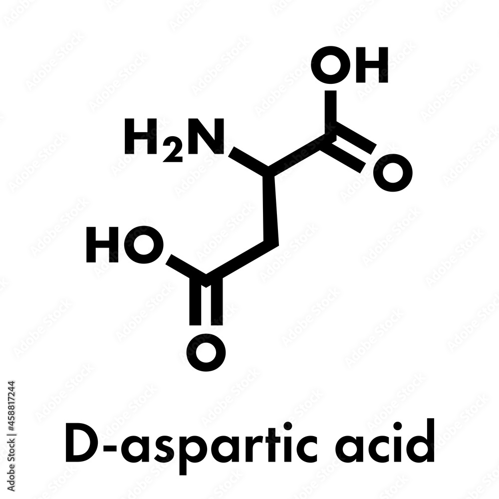 D-aspartic acid (D-aspartate) amino acid molecule. Skeletal formula ...