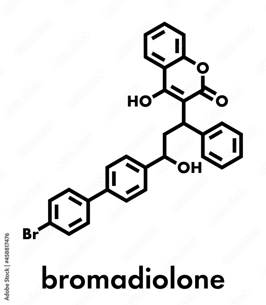 Bromadiolone rodenticide molecule (vitamin K antagonist). Skeletal ...