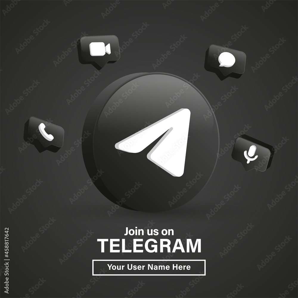 join us on telegram for social media icons banner in 3d round black ...