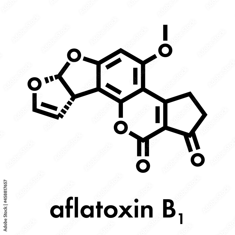 Aflatoxin B1 mold carcinogenic molecule. Skeletal formula. Stock Vector ...