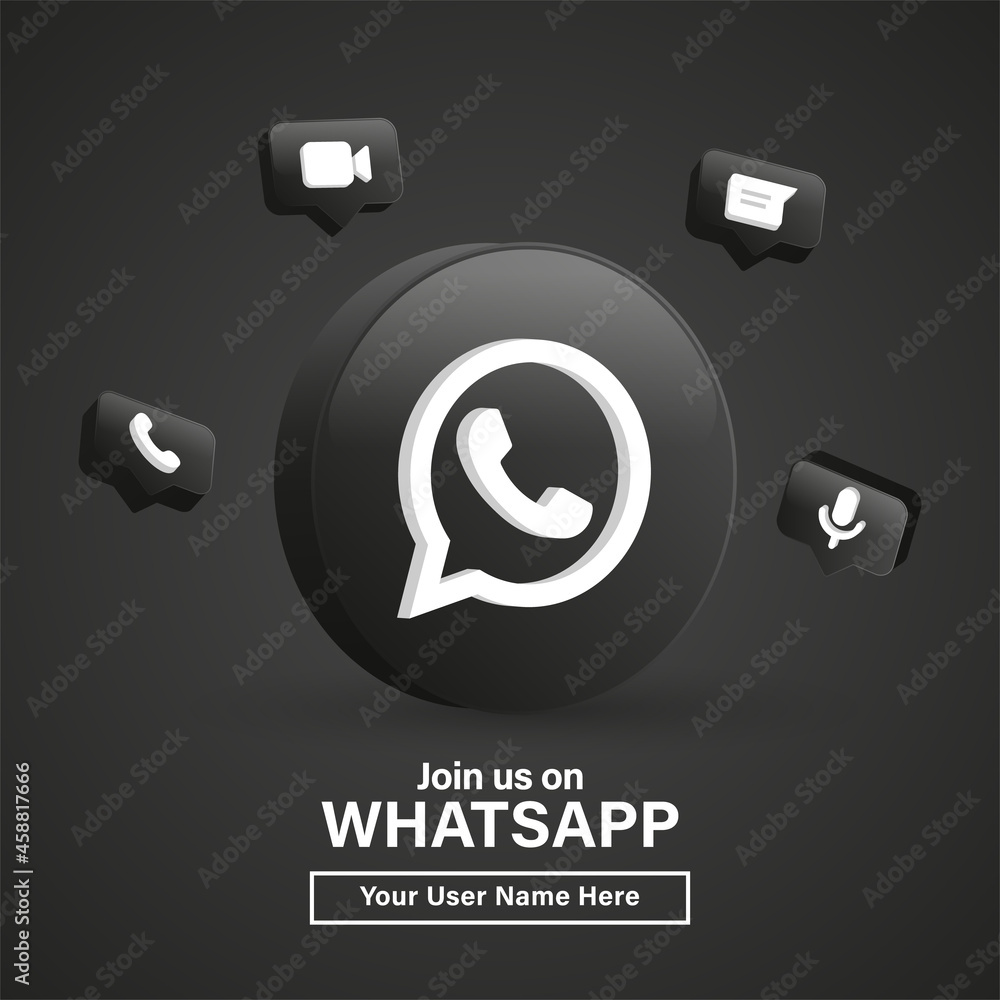 join us on whatsapp for social media icons banner in 3d round black ...