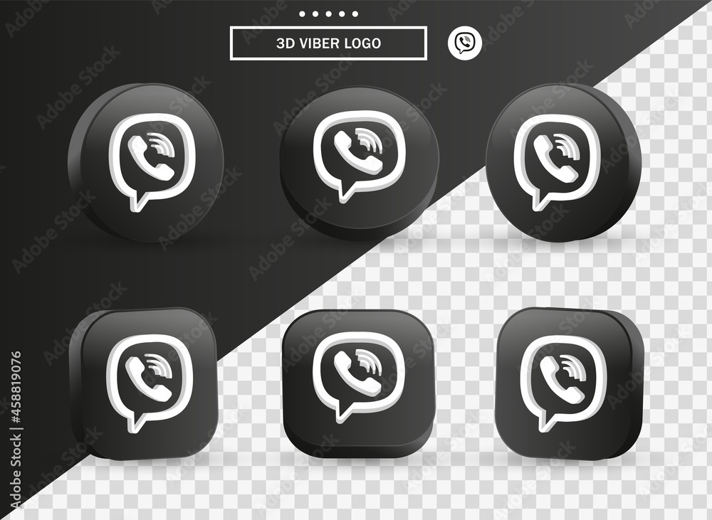 3d viber logo in modern black circle, square for popular social media ...