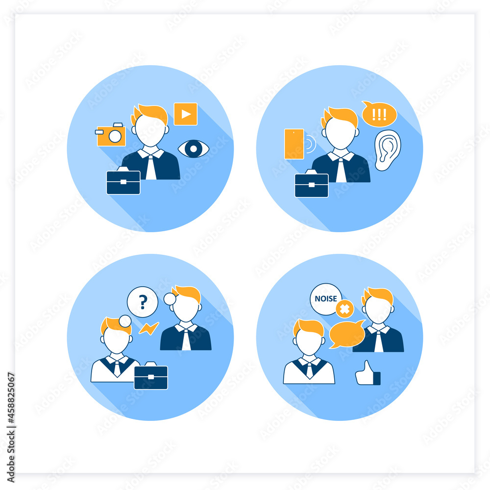 Effective communication flat icons set. Visual communication, active ...