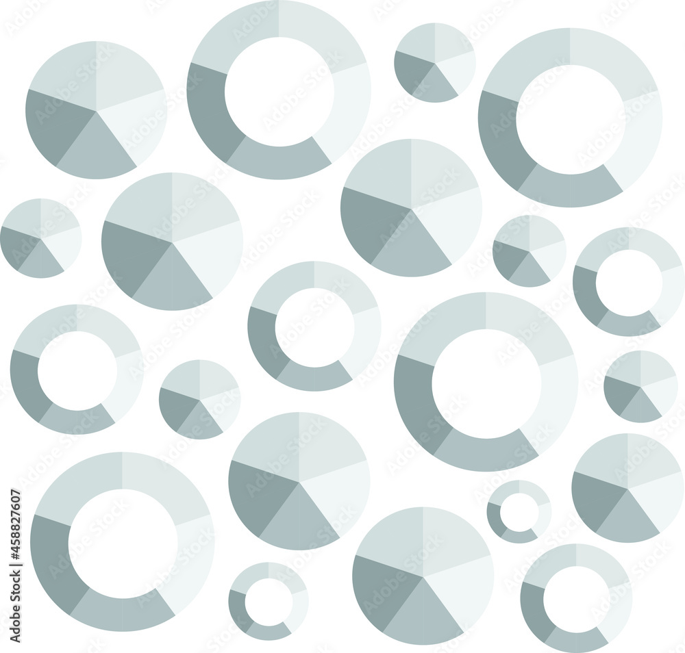 Square vector background made of grey circle pie charts ranging in size ...