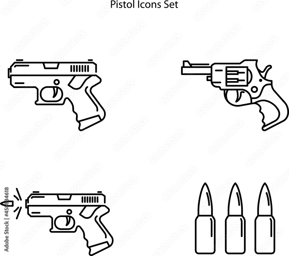 gun icons set isolated on white background. gun icon thin line outline ...