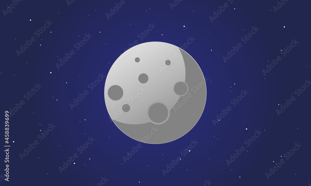 Vector drawing of the icon of the moon with craters in the space with ...