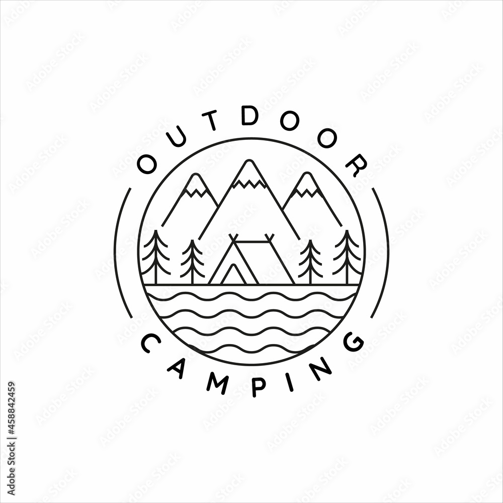camping logo line art simple minimalist vector illustration template ...