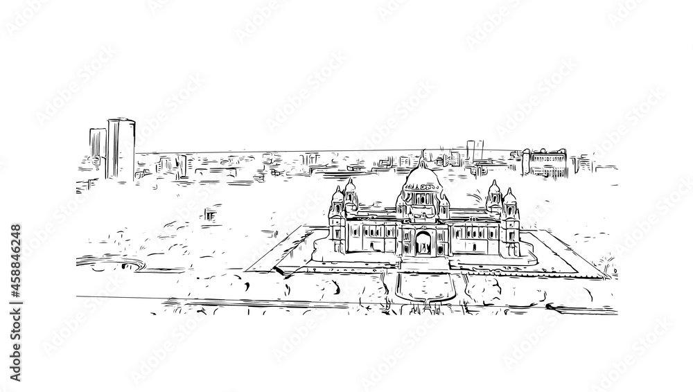 Building view with landmark of Kolkata is the city in India. Hand drawn ...