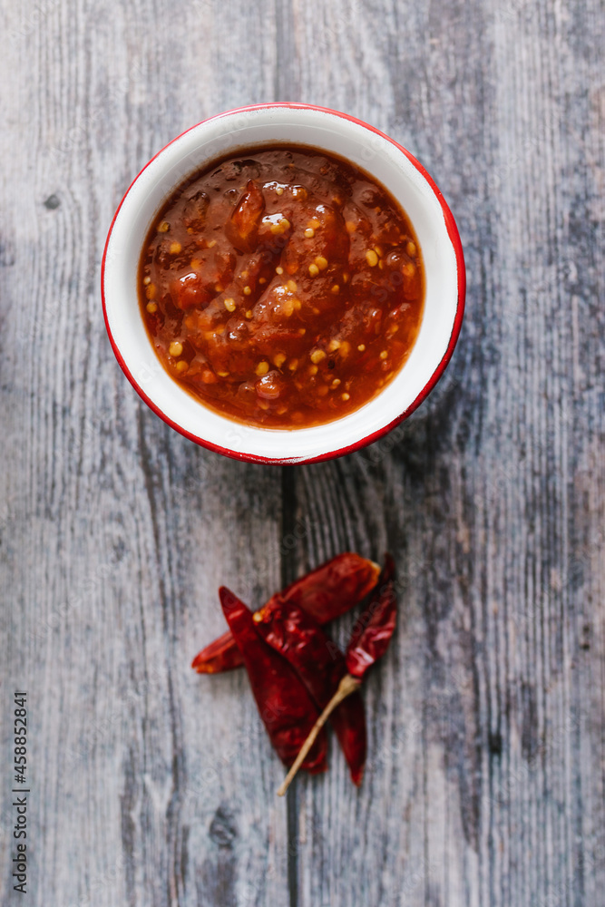 Mexican red sauce made of tomato and chile de arbol , traditional food ...