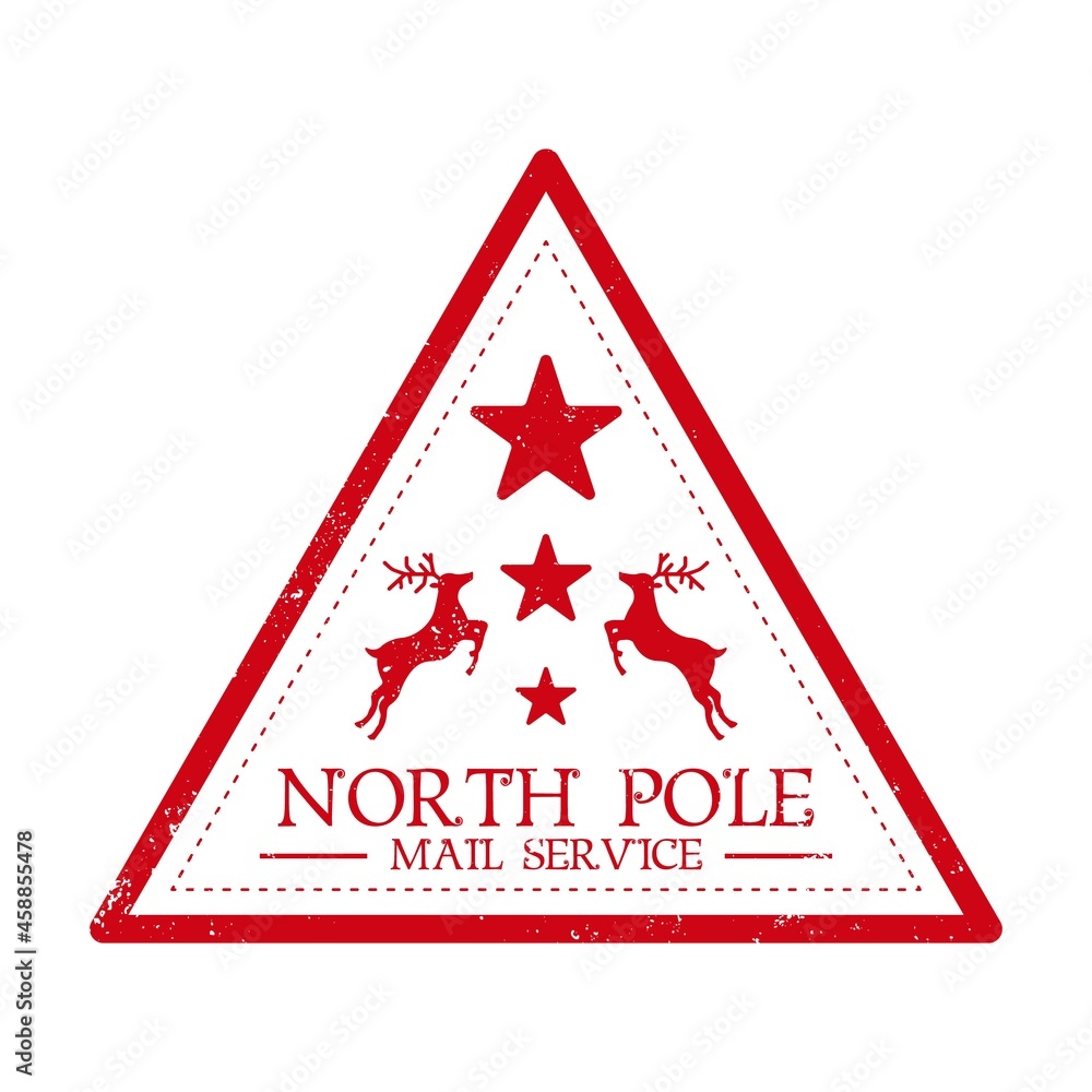 North pole mail service. Holiday stamp design for letters or gifts ...