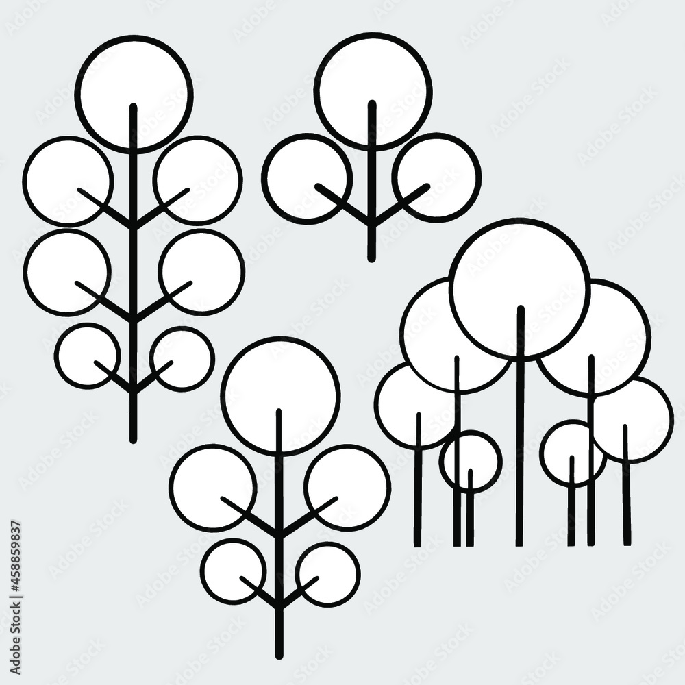 Set of circle tree's. Concept minimalist. With black line art. Icon ...