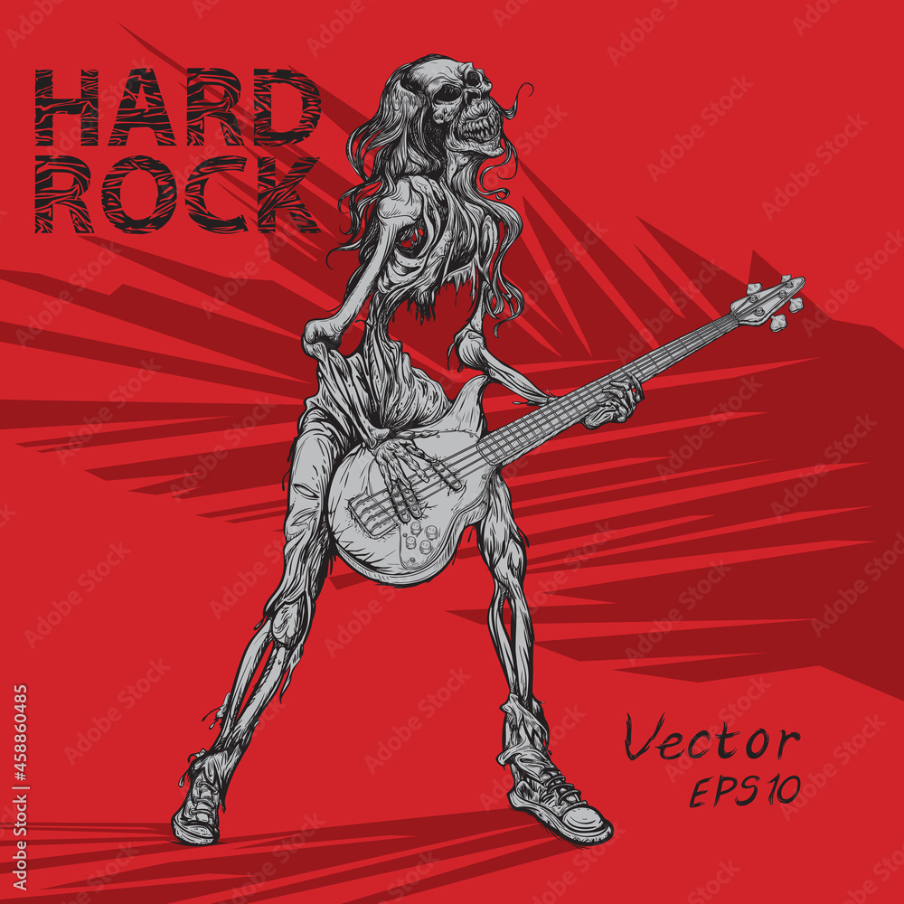 Skeleton Rocker Playing Guitar Images, Illustration vector cartoon ...