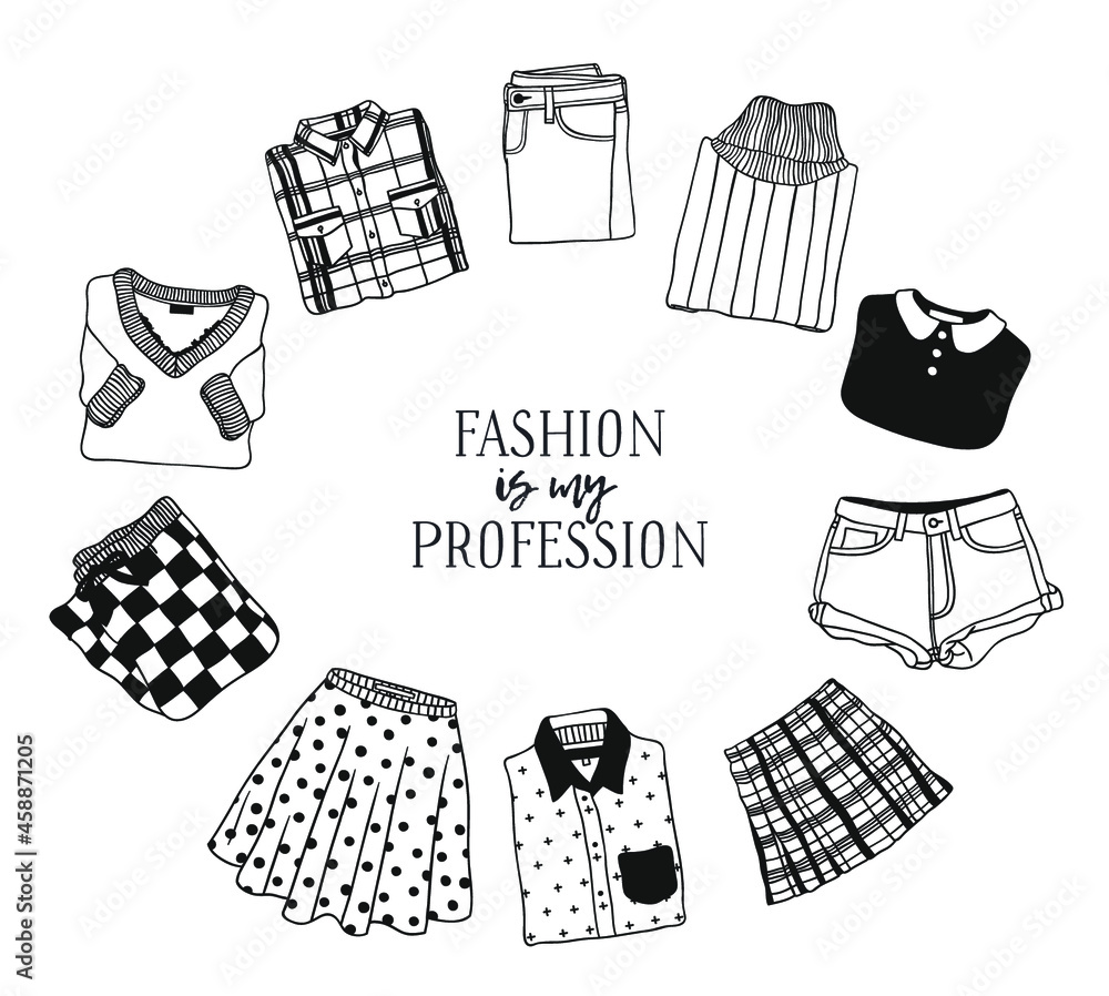 Hand drawn frame with Clothes. Wear Vector background. Actual fashion ...