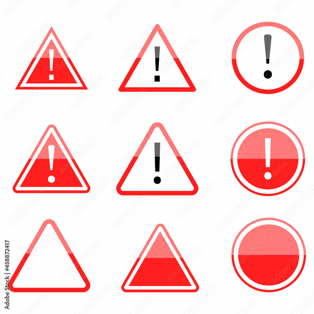 A lot of red danger icon. Road traffic. Warning road signs. Triangle ...