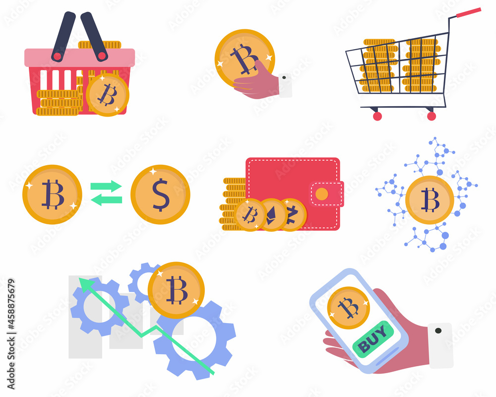 Cryptocurrency vector set. Cryptocurrency icon set. Flat cartoon style ...