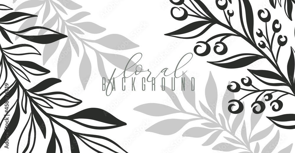 Floral frame horizontal organic design product.Leaf and tree branch ...