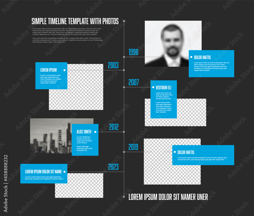 Simple minimalistic vertical photo timeline template with blue accent ...