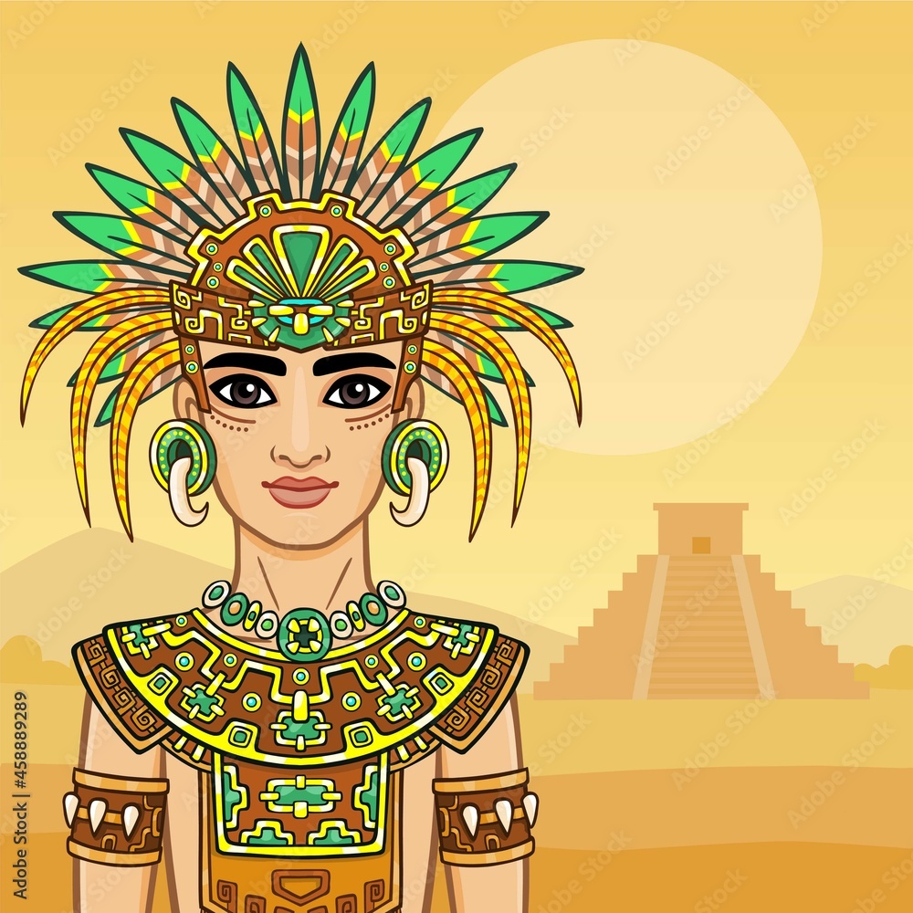 Animation portrait of the young man in a dress of the Native American ...