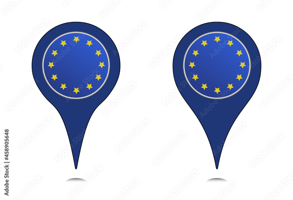 Location marker with european union flag, blue yellow colored vector ...