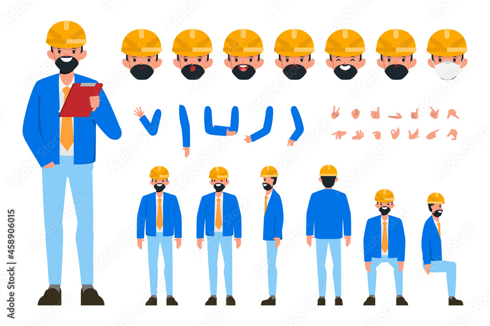Engineer character creation for animation. Ready for animated face ...
