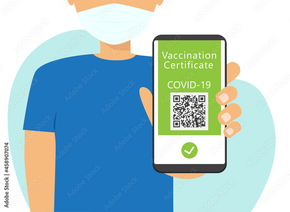 Vaccinated man using digital health passports. Immunization certificate ...