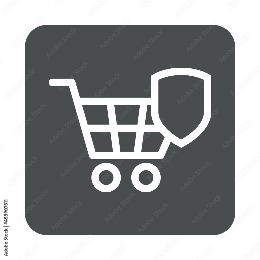 Compra segura. Logotipo con silueta de carrito de la compra con escudo ...