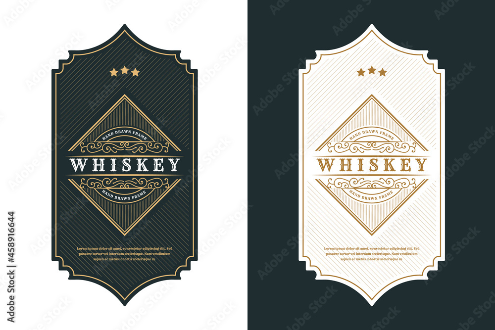 Whiskey Bourbon Vintage luxury antique logo border frame western ...