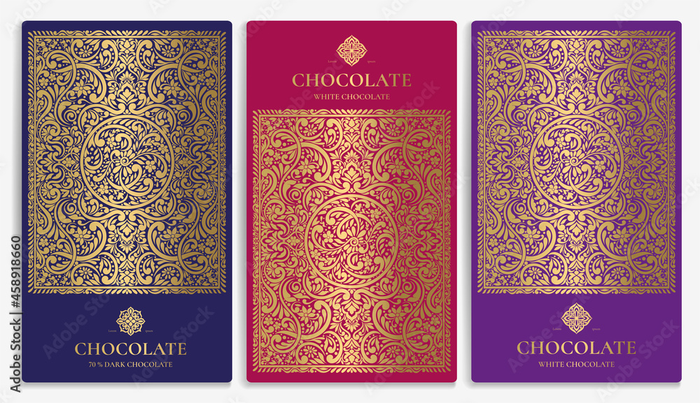 Vintage set of chocolate bar packaging design. Vector luxury template ...