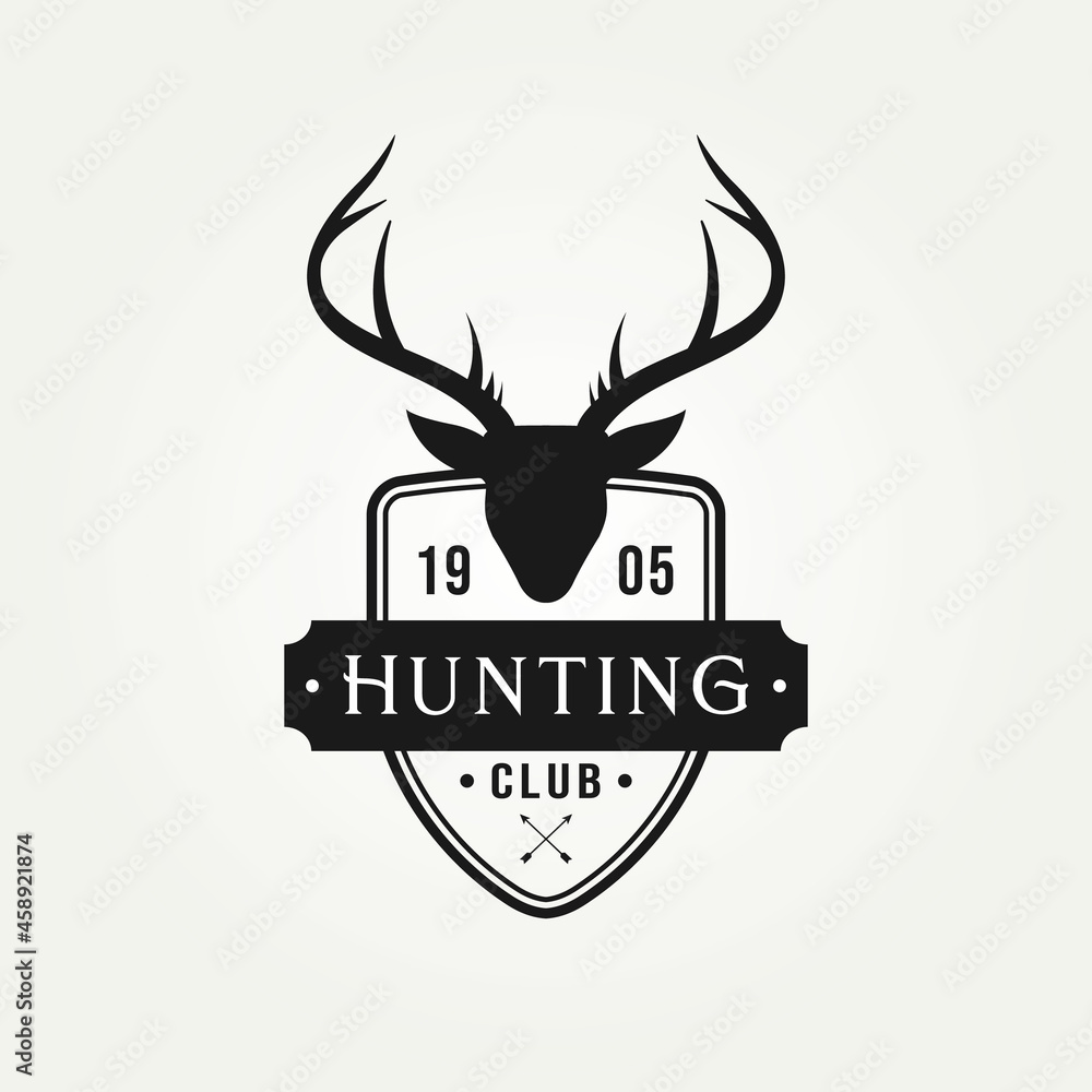 vintage hunting logo with deer head badge logo vector illustration ...