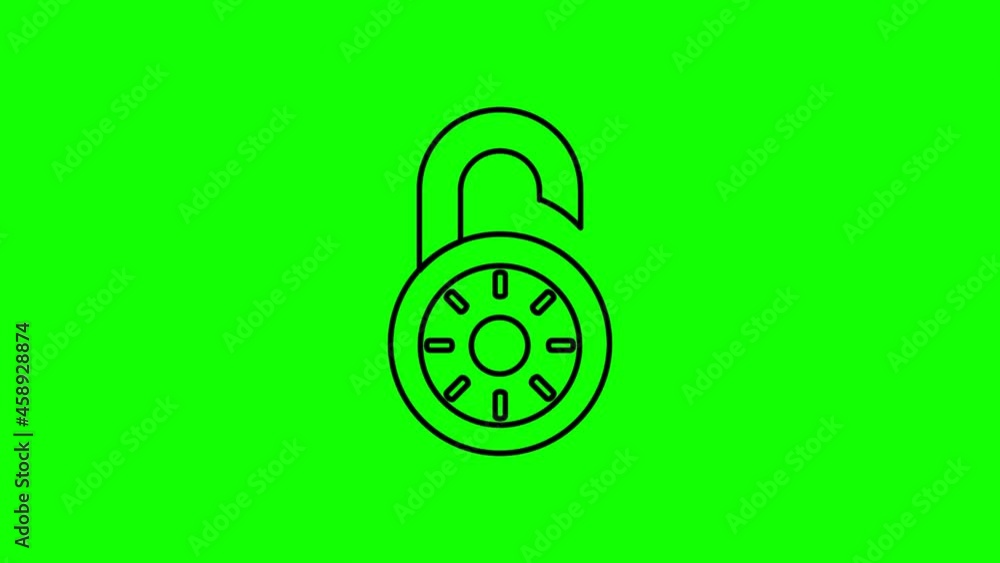Unlock line icon animation on the green screen background. 4K video ...