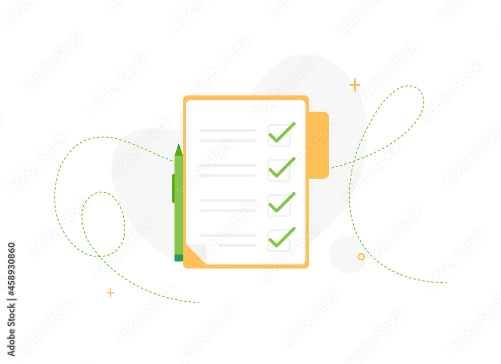 Completed task list. Documents in a folder. Check mark. Clipboard or to ...