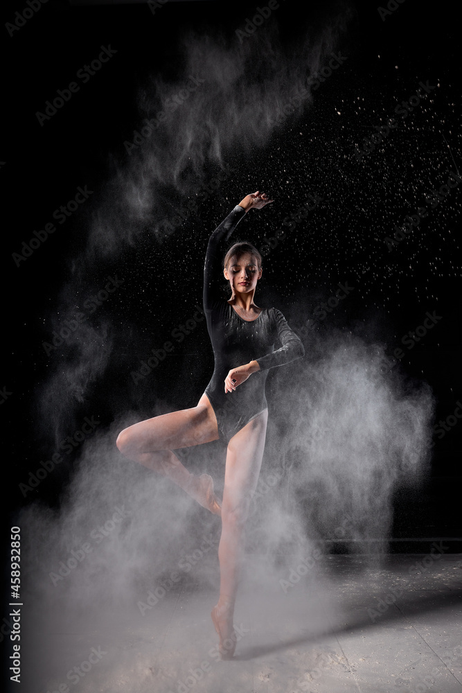 beautiful slender ballet dancer women wearing black bodysuit, sensually ...