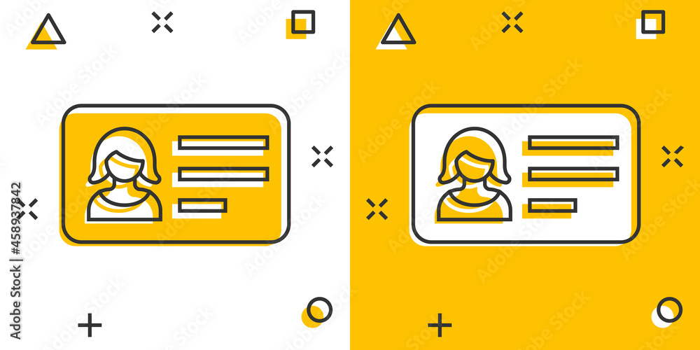 Women id card icon in comic style. Identity tag cartoon vector ...