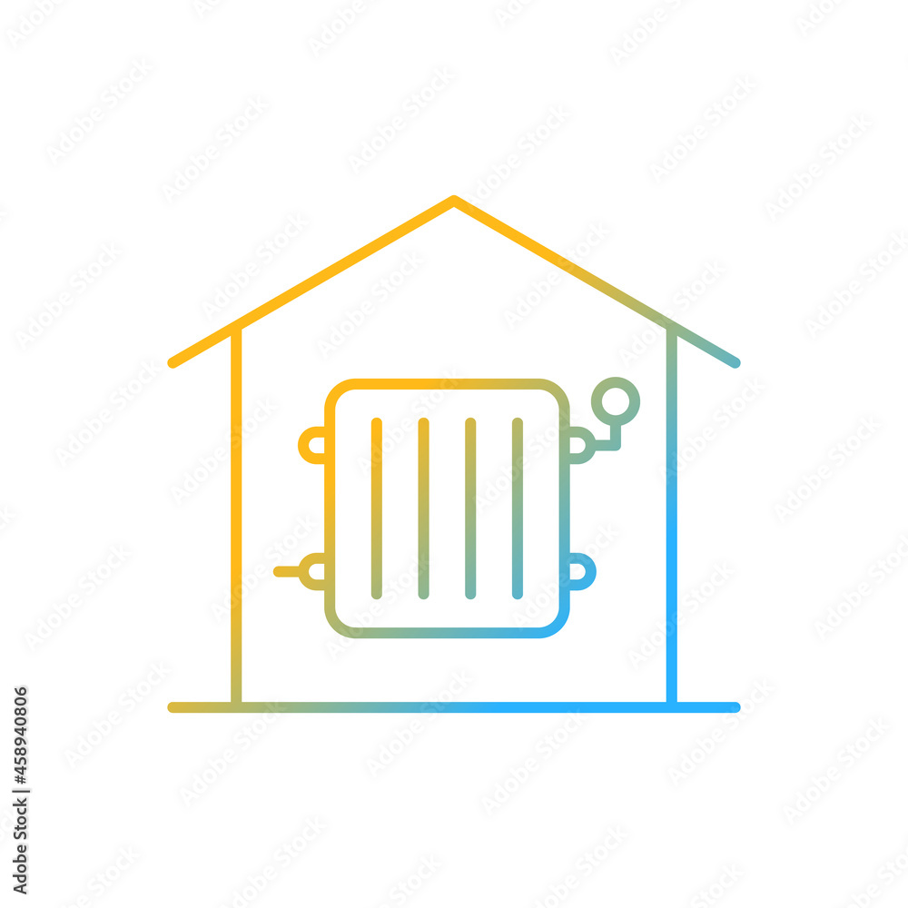 Required heating gradient linear vector icon. Delivering warm air to ...