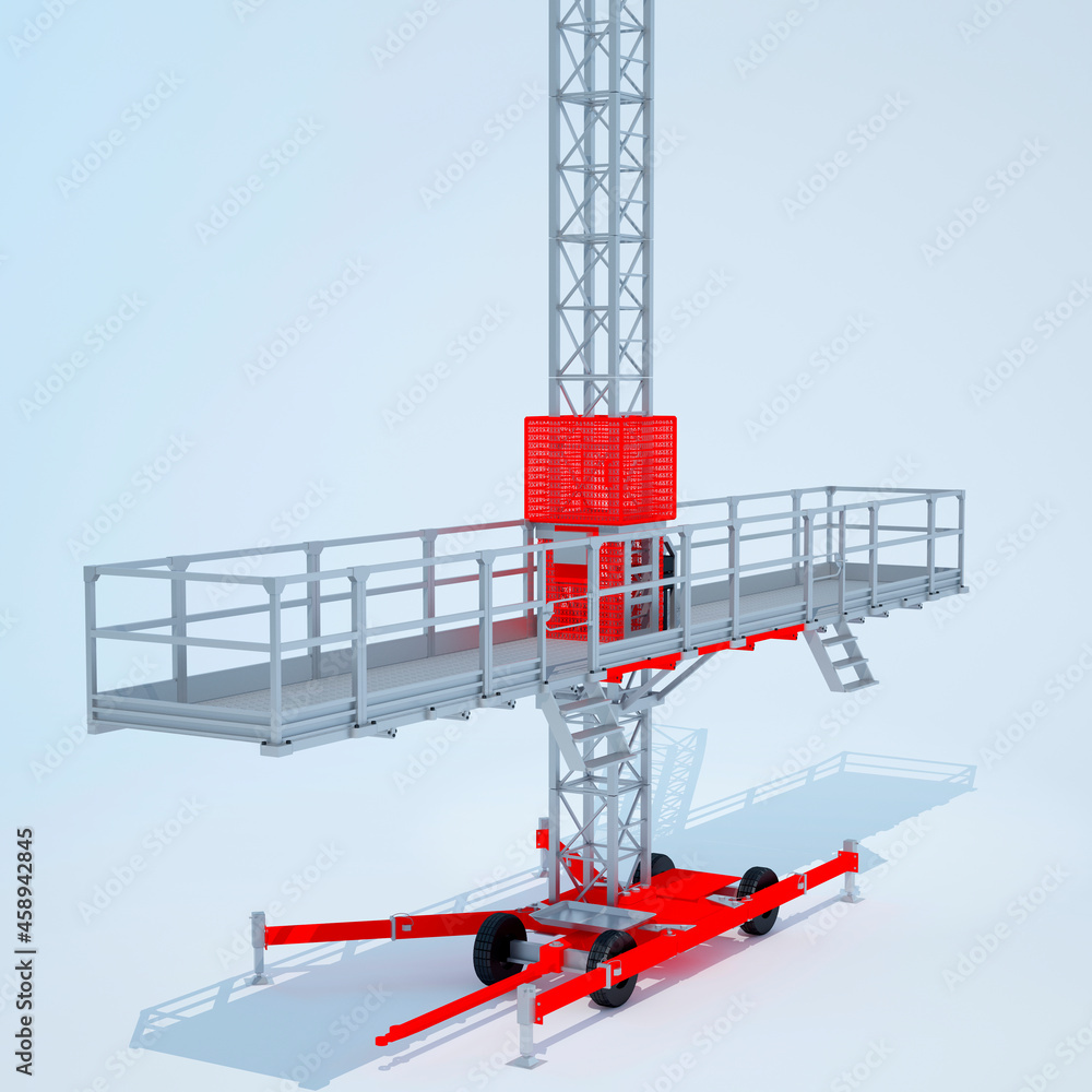 3D image, 3D rendering construction tower, lifting platform on a light ...