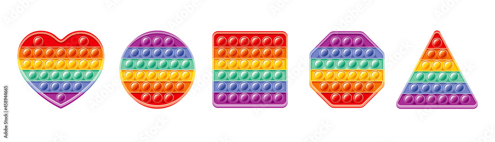 Fidget toy set. Popit sensory vector toy. Rainbow square popular pop it ...