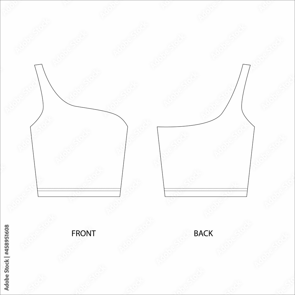 Vector illustration of a crop top. Sleeveless asymmetric top template ...