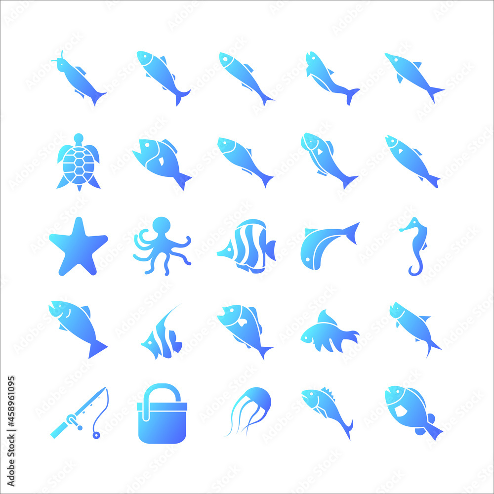 Fish icon set vector gradient for website, mobile app, presentation ...