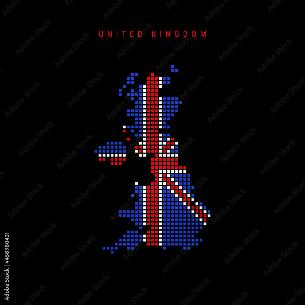 Square dots pattern map of United Kingdom. Dotted pixel map with flag ...