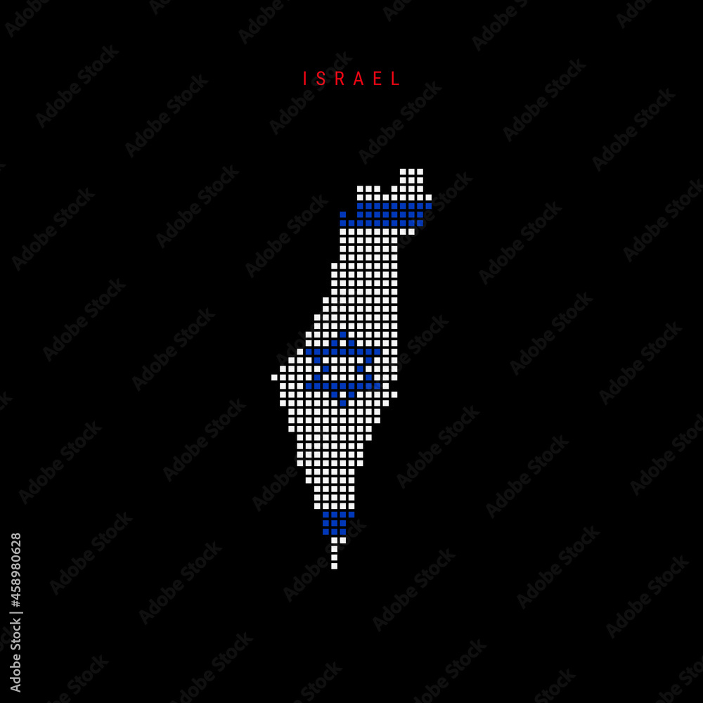 Square dots pattern map of Israel. Dotted pixel map with flag colors ...