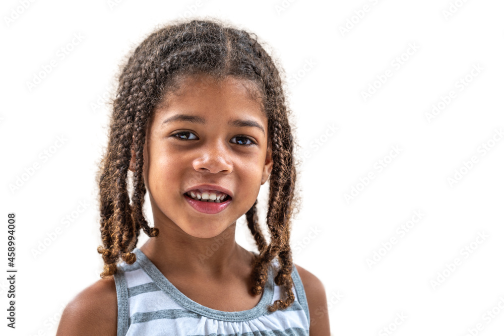 Little girl doing facial expressions face on white background. Stock ...