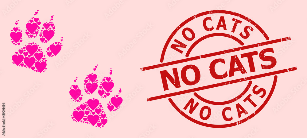 Scratched No Cats stamp seal, and pink love heart pattern for tiger ...