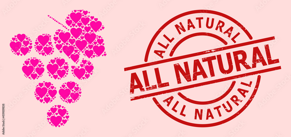 Textured All Natural stamp seal, and pink love heart mosaic for grape ...