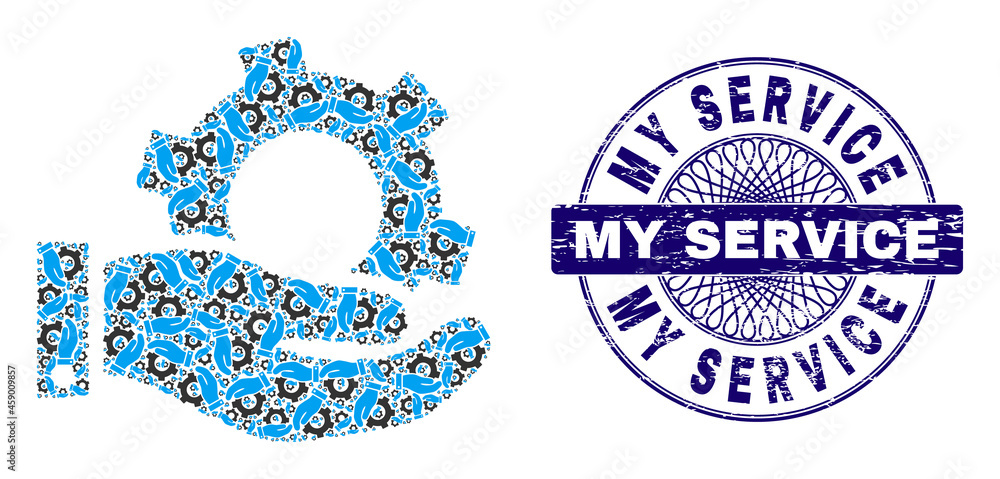 Recursion collage service and My Service round textured stamp print ...